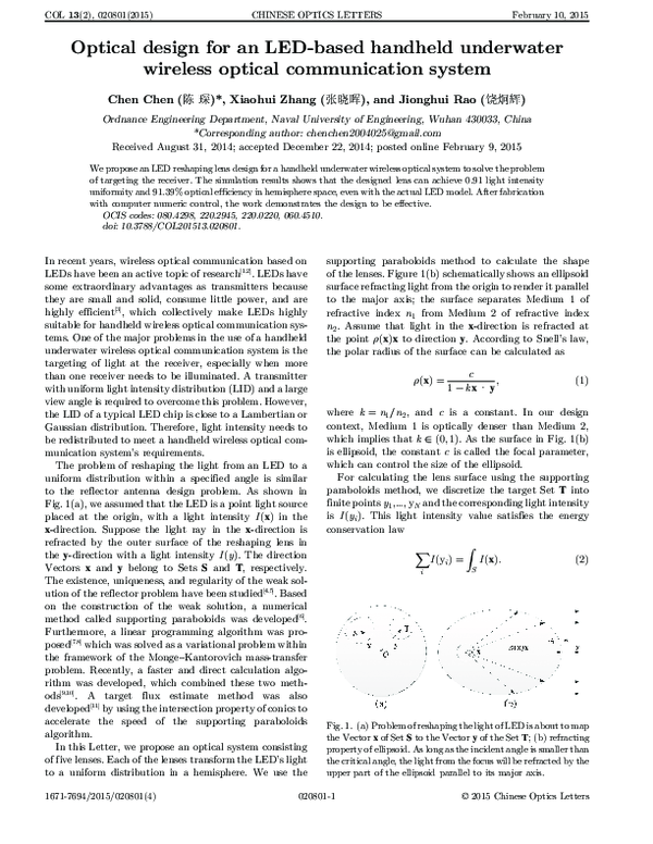 Pdf Optical Design For An Led Based Handheld Underwater Wireless