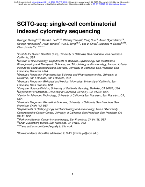 (PDF) SCITO-seq: single-cell combinatorial indexed cytometry sequencing