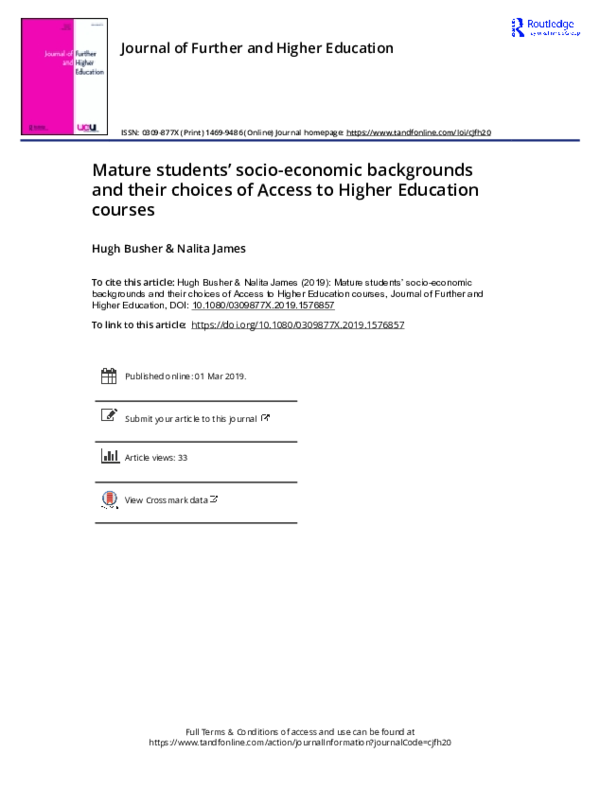(PDF) Mature students’ socio-economic backgrounds and their choices of ...