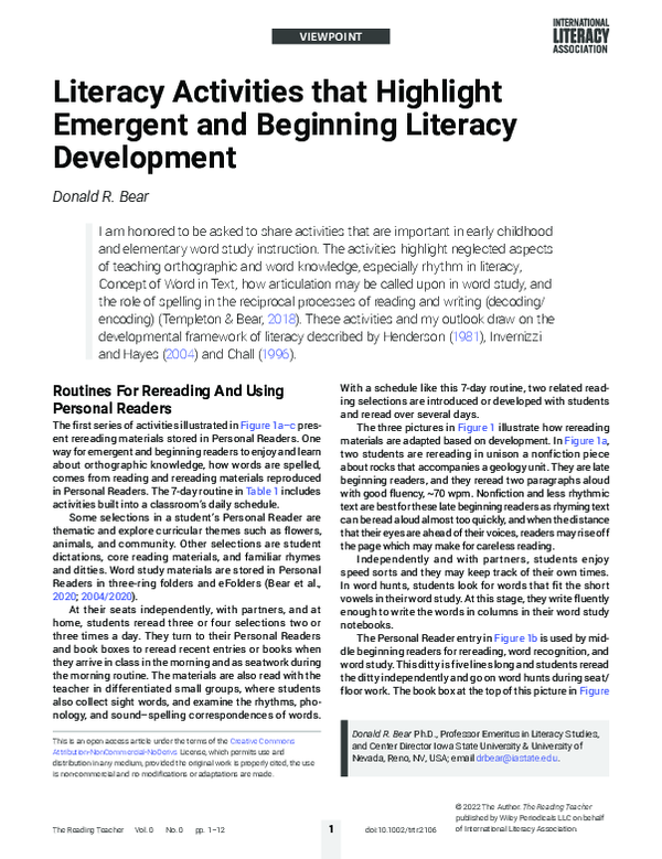 (PDF) Literacy Activities that Highlight Emergent and Beginning ...