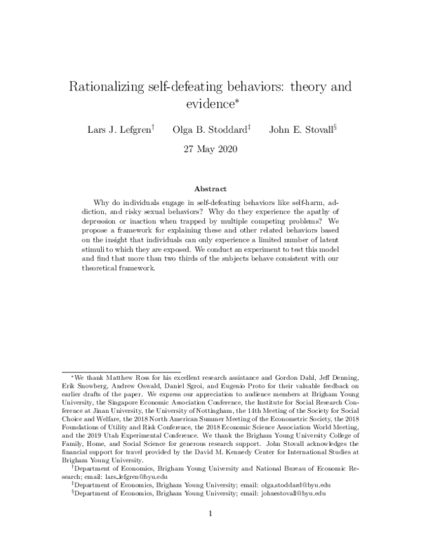 (PDF) Rationalizing self-defeating behaviors: Theory and evidence
