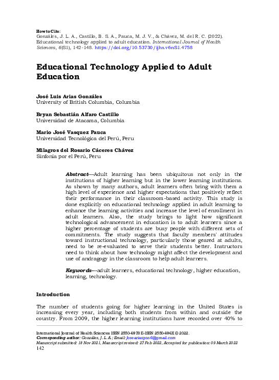 (PDF) Educational technology applied to adult education