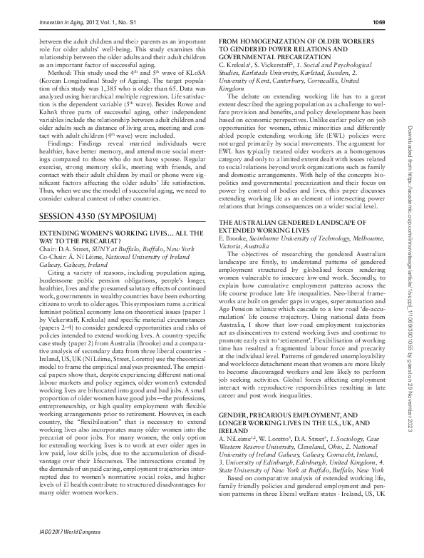 (PDF) The Australian Gendered Landscape of Extended Working Lives