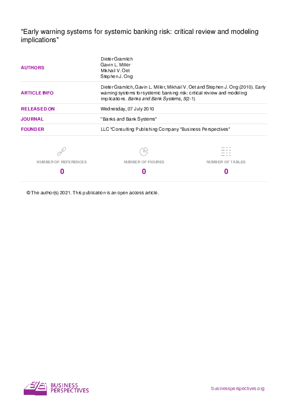 (PDF) Early warning systems for systemic banking risk: critical review and modeling implications