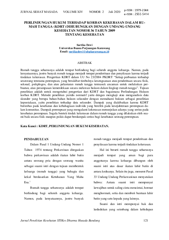 (PDF) Perlindungan Hukum terhadap Korban Kekerasan dalam Rumah Tangga (KDRT) dihubungkan dengan ...