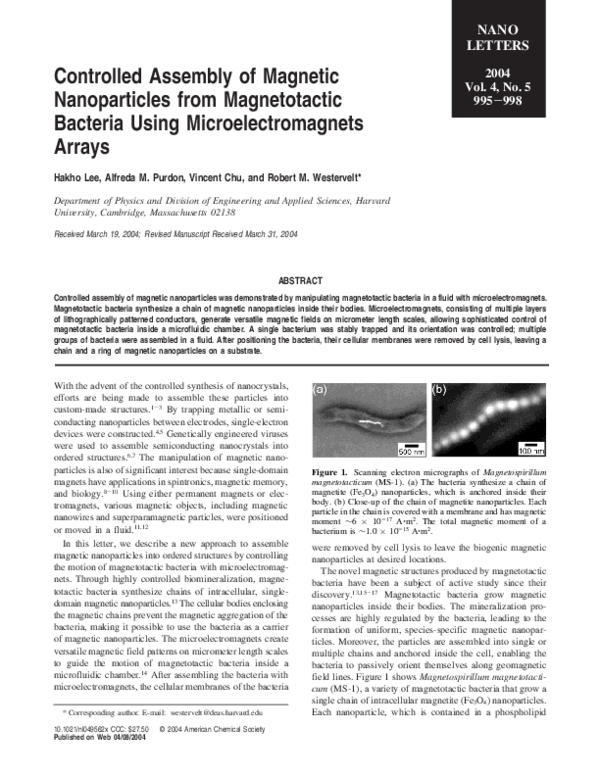 (PDF) Controlled Assembly of Magnetic Nanoparticles from Magnetotactic ...