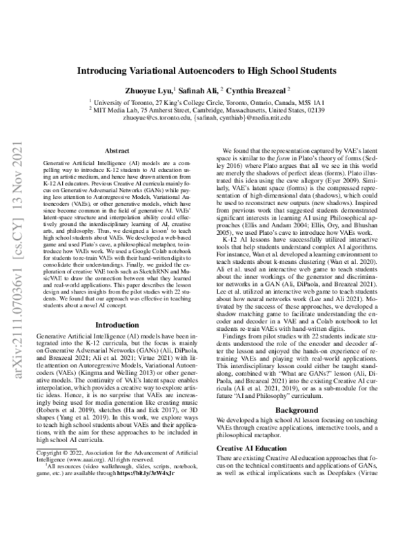 (PDF) Teaching Variational Autoencoders to High School Students