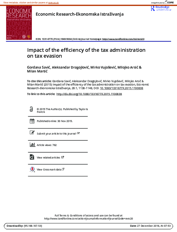 (PDF) Impact of the efficiency of the tax administration on tax evasion