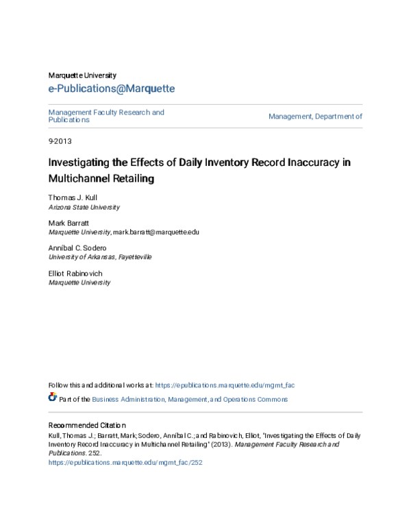 (PDF) Investigating the Effects of Daily Inventory Record Inaccuracy in ...