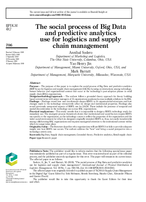 (PDF) The social process of Big Data and predictive analytics use for ...