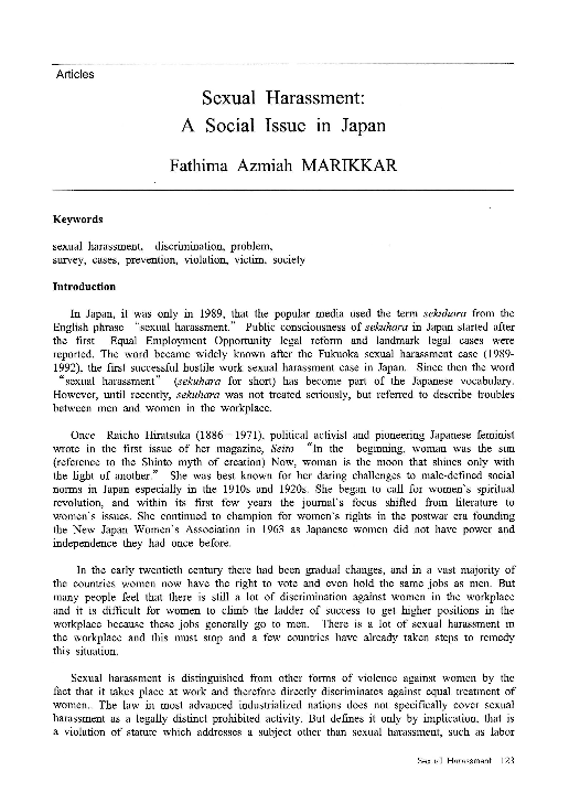 (PDF) Sexual Harassment: A Social Issue in Japan