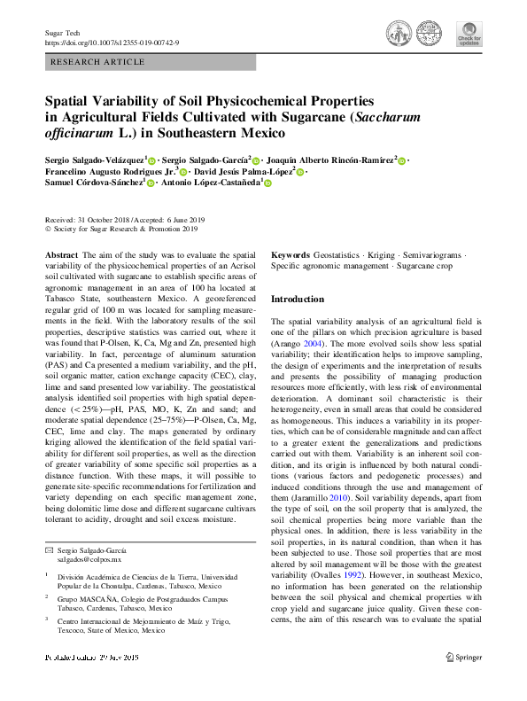 (PDF) Spatial Variability of Soil Physicochemical Properties in Agricultural Fields Cultivated ...