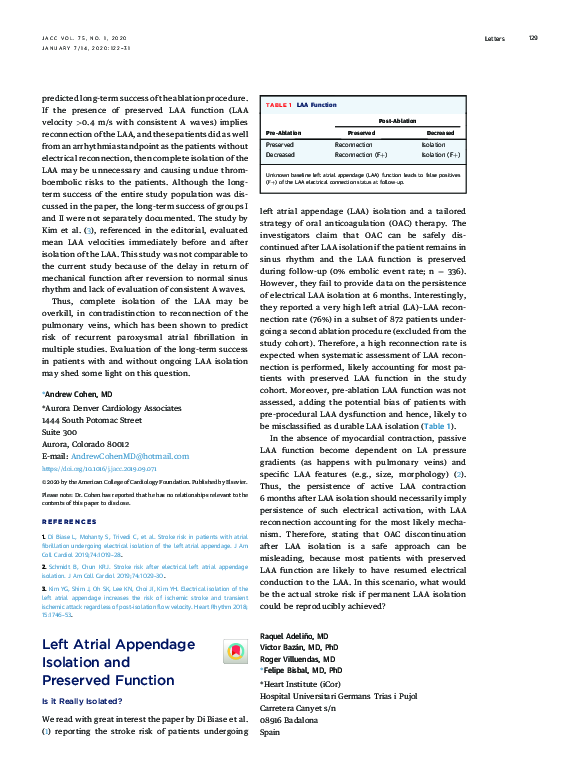 (PDF) Left Atrial Appendage Isolation and Preserved Function