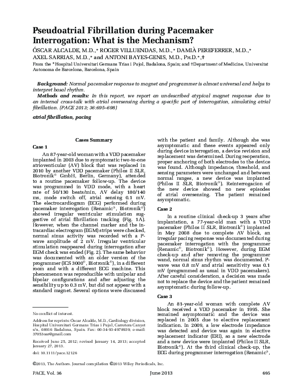 (PDF) Pseudoatrial Fibrillation during Pacemaker Interrogation: What is ...