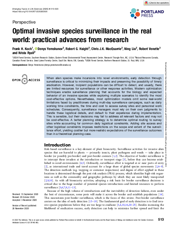 (PDF) Optimal invasive species surveillance in the real world ...