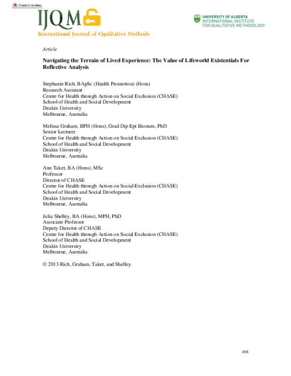 (PDF) Navigating the Terrain of Lived Experience: The Value of ...