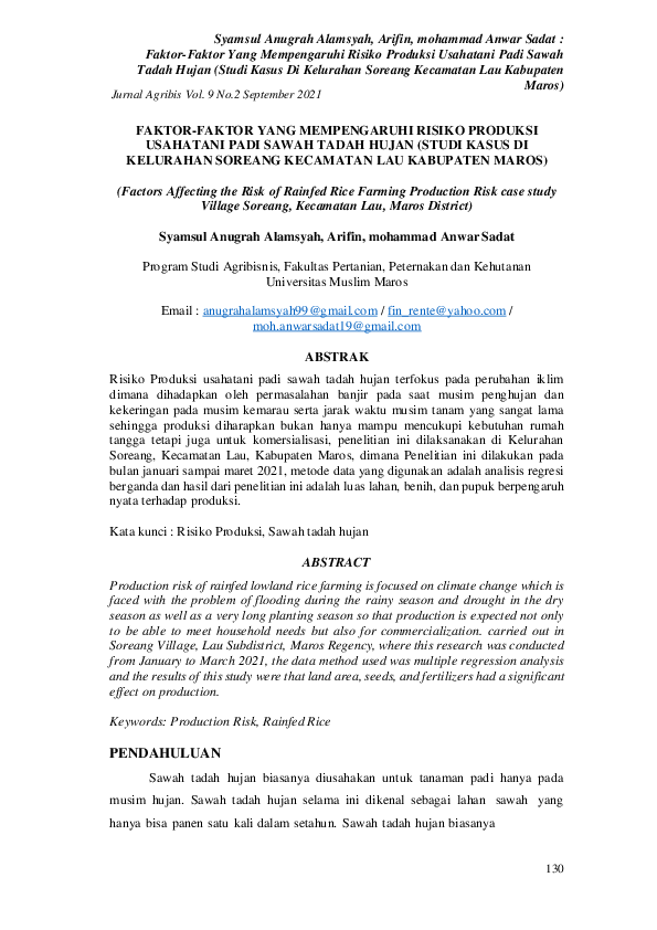 02 Faktor-Faktor Yang Mempengaruhi Risiko Produksi Usahatani Padi Sawah Tadah Hujan (Studi Kasus ...