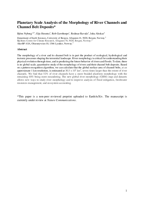 (PDF) Planetary Scale Analysis of the Morphology of River Channels and ...