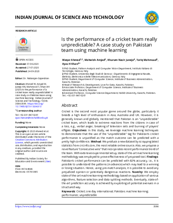 (PDF) Is the performance of a cricket team really unpredictable? A case ...