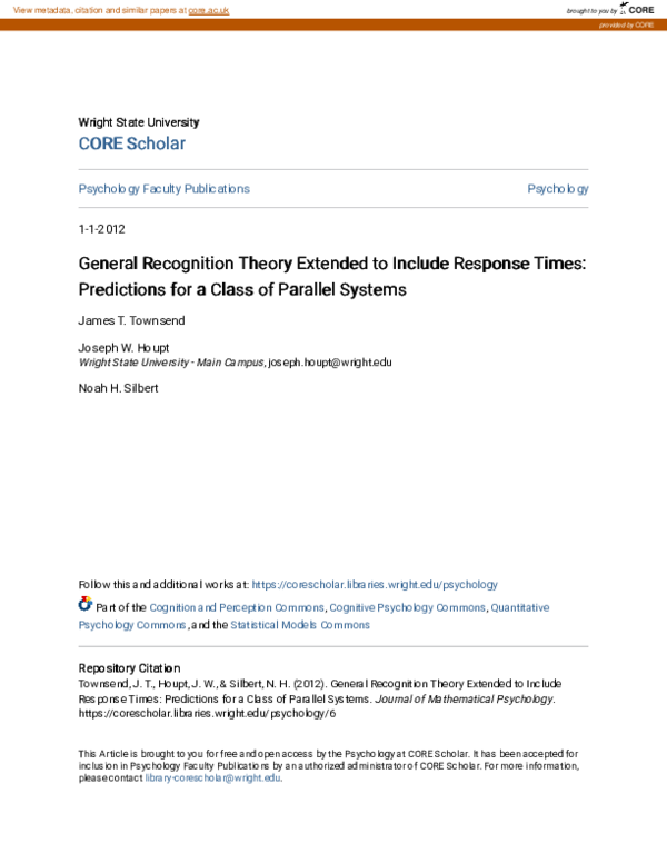 Pdf General Recognition Theory Extended To Include Response Times Predictions For A Class Of