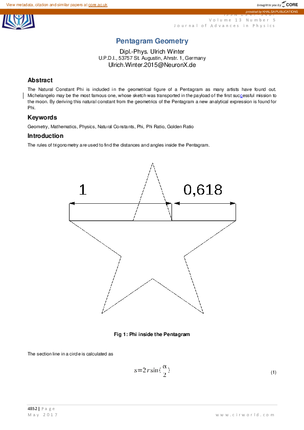 (PDF) Pentagram Geometry
