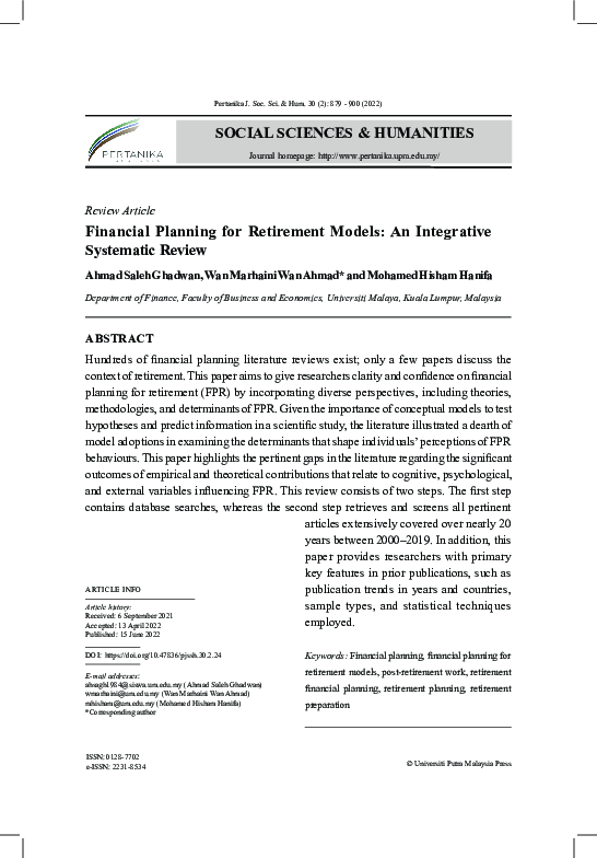 (PDF) Financial Planning for Retirement Models: An Integrative ...