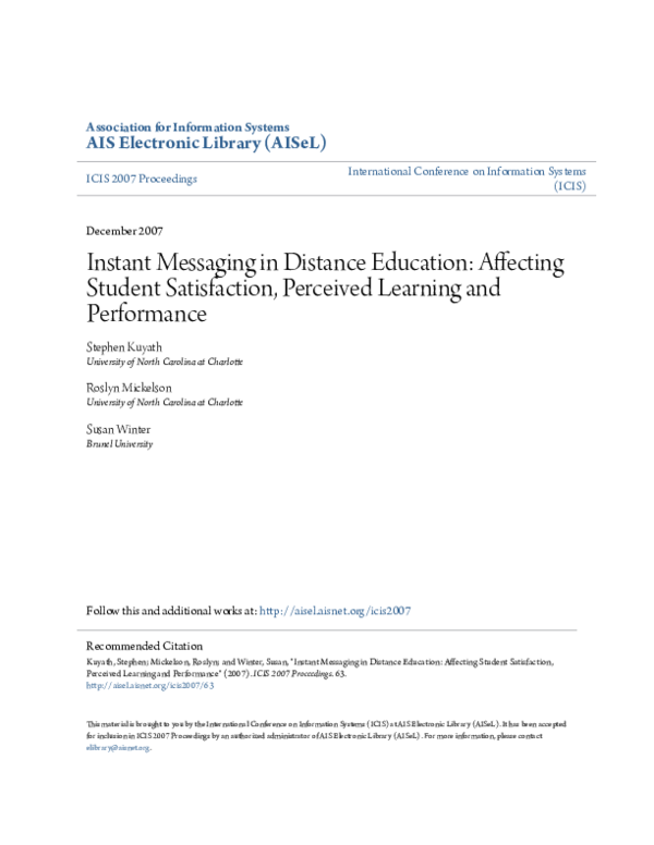 (PDF) Instant Messaging in Distance Education: Affecting Student ...
