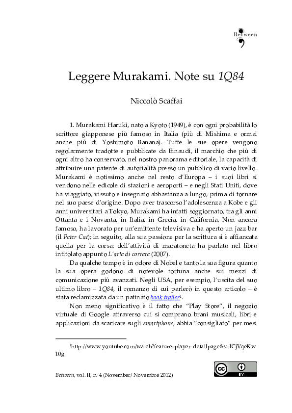 (PDF) Leggere Murakami. Note su 1Q84