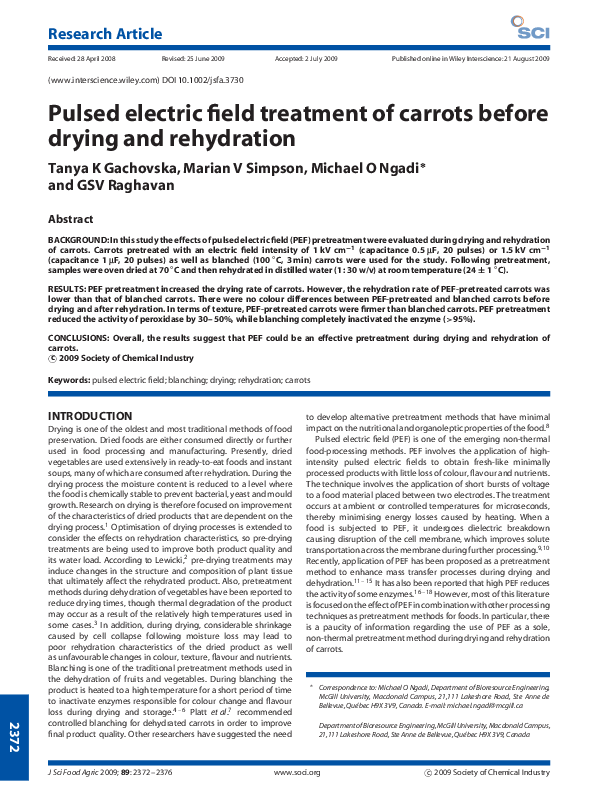 (PDF) Pulsed electric field treatment of carrots before drying and ...