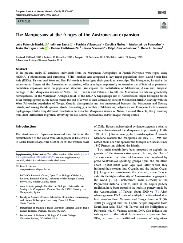 (PDF) The Marquesans at the fringes of the Austronesian expansion ...