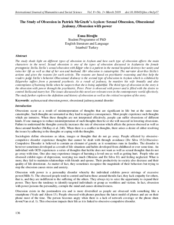 (PDF) The Study of Obsession in Patrick McGrath’s Asylum: Sexual ...