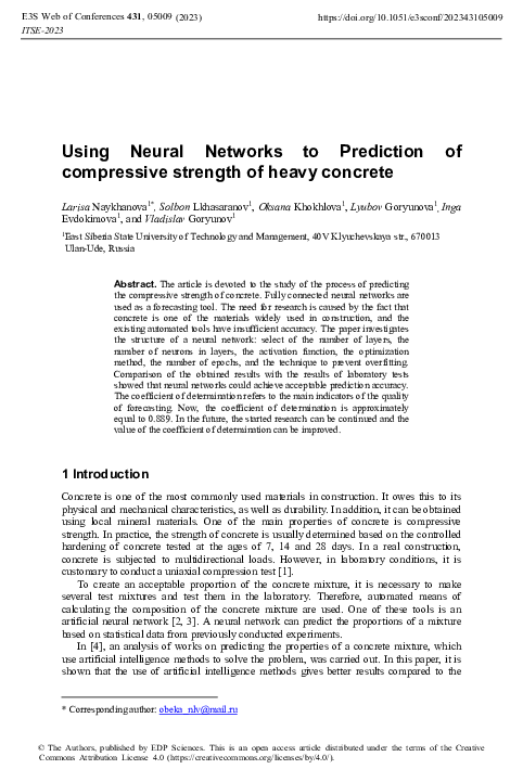 (PDF) Using Neural Networks to Prediction of compressive strength of heavy concrete
