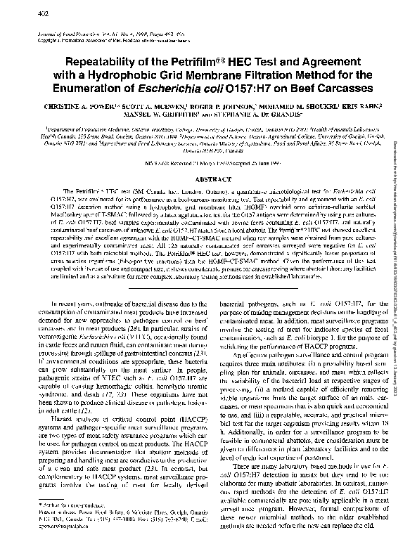 (PDF) Repeatability of the Petrifilm™ HEC Test and Agreement with a ...