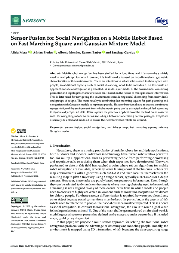 (PDF) Sensor Fusion for Social Navigation on a Mobile Robot Based on Fast Marching Square and ...