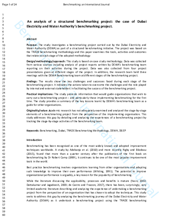 (PDF) An analysis of a structured benchmarking project