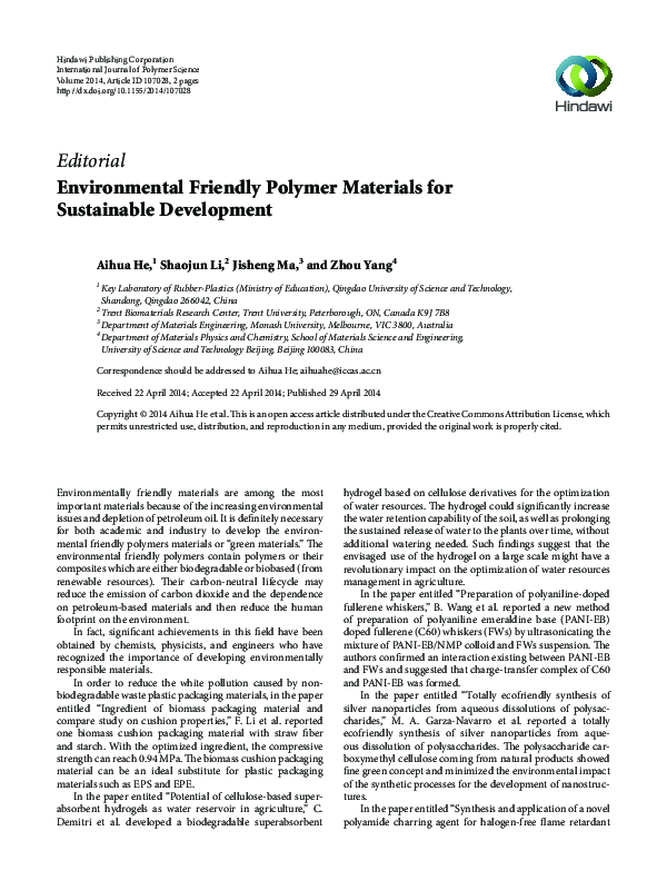 (PDF) Environmental Friendly Polymer Materials for Sustainable Development