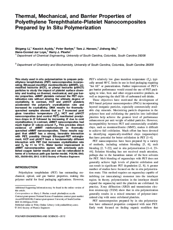 (PDF) Thermal, mechanical, and barrier properties of polyethylene ...
