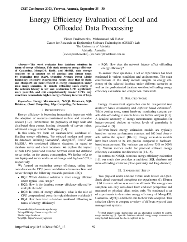 (PDF) Energy Efficiency Evaluation of Local and Offloaded Data Processing