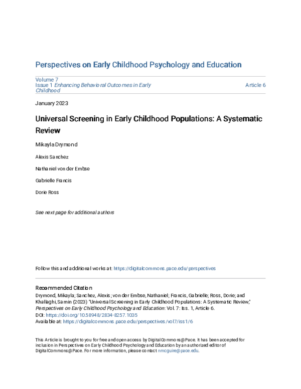 (PDF) Universal Screening in Early Childhood Populations: A Systematic Review