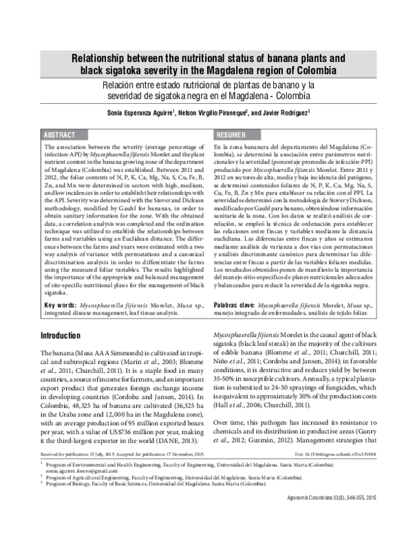 (PDF) Relationship between the nutritional status of banana plants and ...