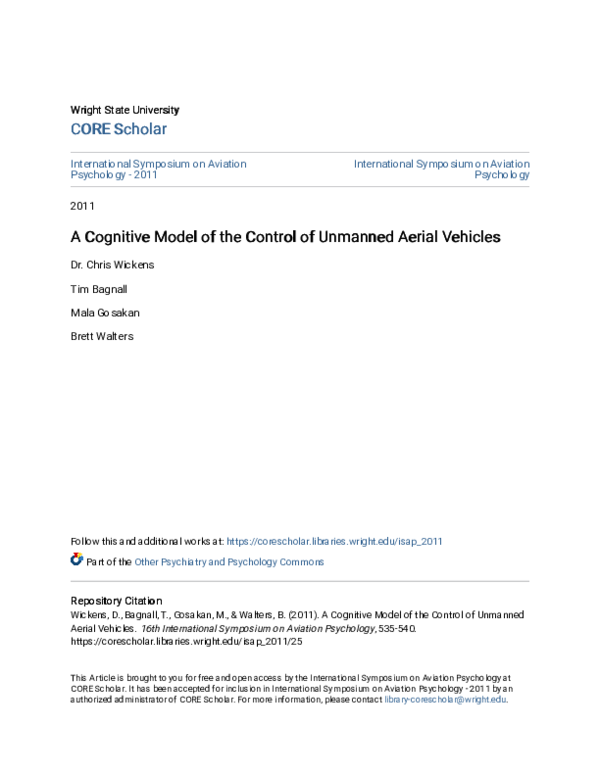 (PDF) A Cognitive Model of the Control of Unmanned Aerial Vehicles
