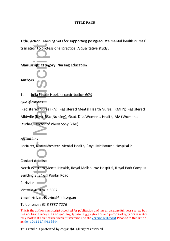 (PDF) Action learning sets for supporting postgraduate mental health ...