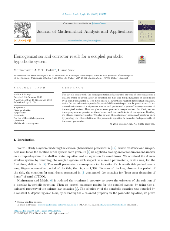 (PDF) Homogenization and corrector result for a coupled parabolic hyperbolic system