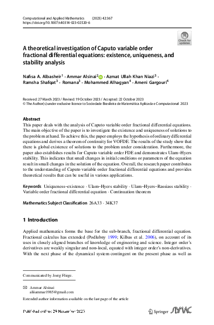 Pdf A Theoretical Investigation Of Caputo Variable Order Fractional