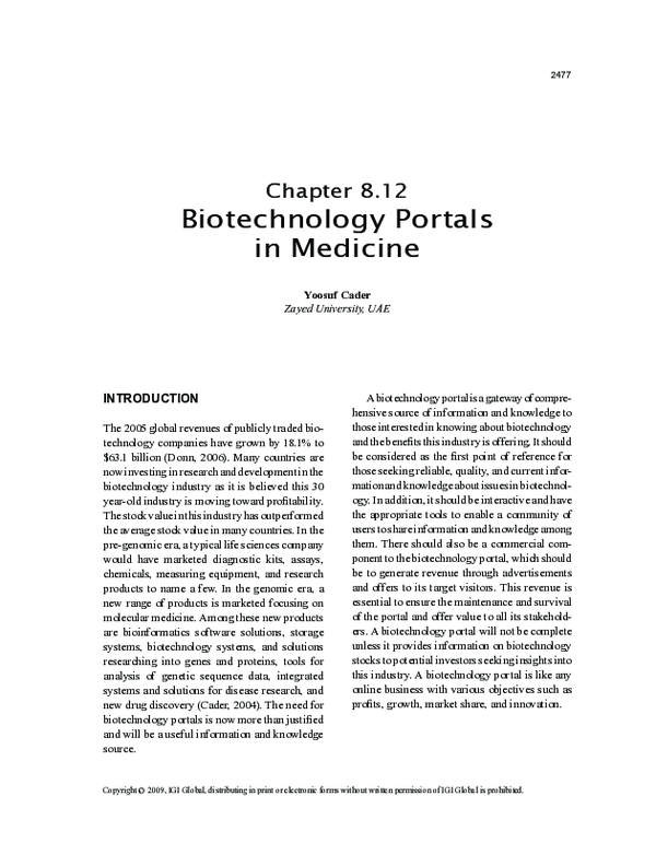 (PDF) Biotechnology Portals in Medicine