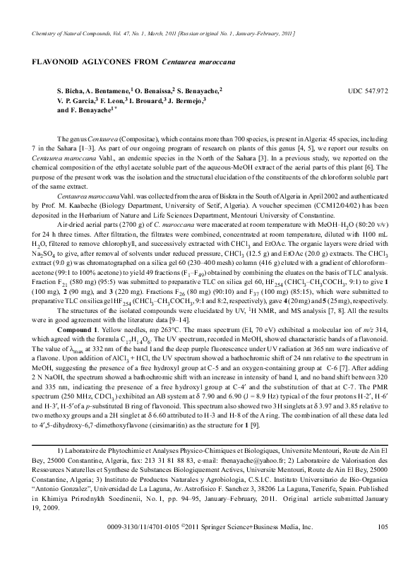 (PDF) Flavonoid aglycones from Centaurea maroccana