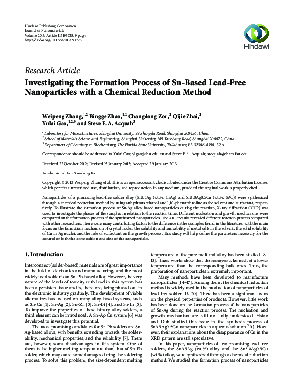 (PDF) Investigating the Formation Process of Sn-Based Lead-Free ...