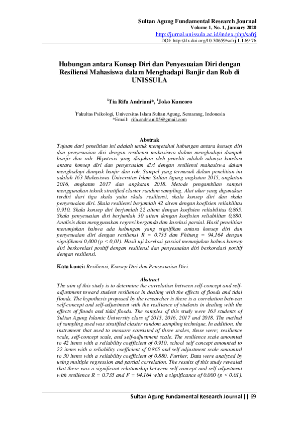 (PDF) Hubungan antara Konsep Diri dan Penyesuaian Diri dengan Resiliensi Mahasiswa dalam ...