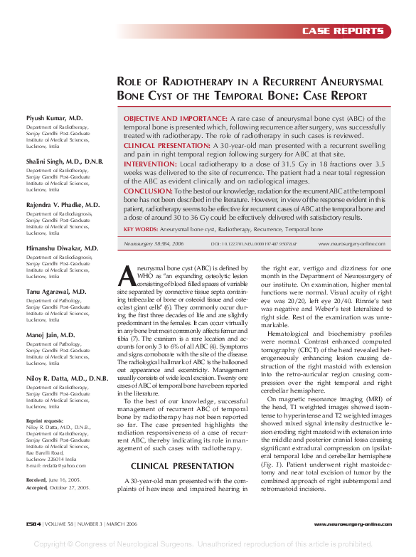 (PDF) Role of Radiotherapy in a Recurrent Aneurysmal Bone Cyst of the ...