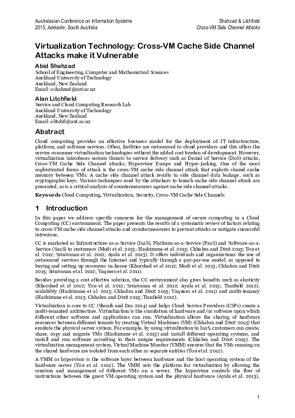 (PDF) Virtualization Technology: Cross-VM Cache Side Channel Attacks make it Vulnerable